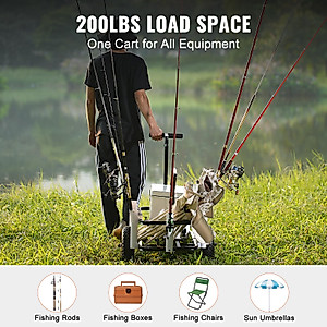 VEVOR Beach Fishing Cart, 200 lbs Load Capacity, Fish and Marine Cart with Two 11" Big Wheels Rubber Balloon Tires for Sand, Heavy-Duty Steel Pier Wagon Trolley with 7 Rod Holders for Fishing, Picnic