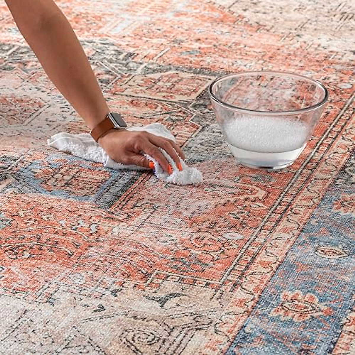 Livabliss Suri Vintage Washable Area Rug 5'3" x 7'3", Rust/Blue