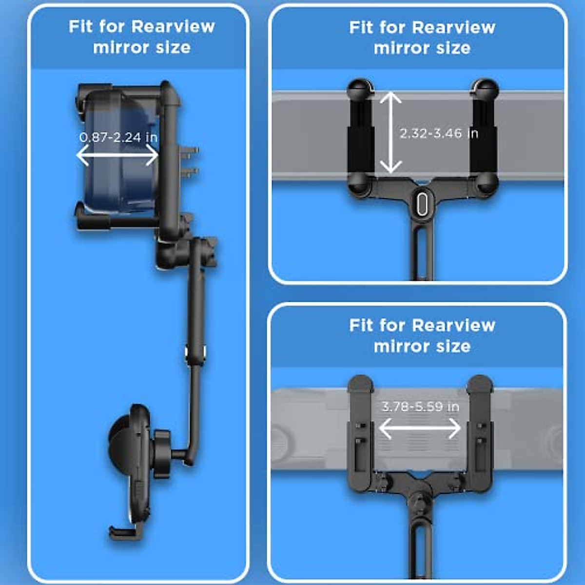 Rearview Mirror Phone Mount-Mirror Phone Holder for Car-Retractable Phone Holder Navigation-Car Phone Mount-Truck Phone Clip for Delivery Driver-Fit Mobiles 4"-7" Most Vehicles+2 Blind Spot Mirror.