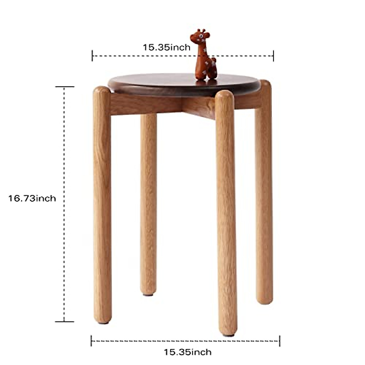 Grewood 100% Solid Oak Wood Round Stool, Kitchen & Dining Room Stools, Kids Stool, Stackable Stools for Living Room,Home, Classroom, Easy Assembly, 16.73IN