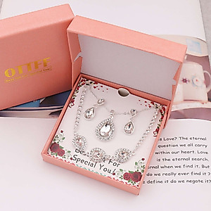 OTTFF Teardrop Jewelry Set for Bridal Bridesmaid,4 Sets Silver Plated Necklace Earrings Bracelet Set For Wedding Gift
