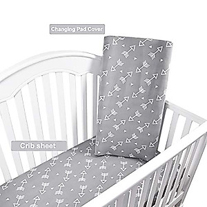 BORITAR Changing Pad Covers Soft Stretchy Jersey Knit 2 Pack, Semi-Waterproof Chang Table Covers for Boys with Grey Arrow and Circle Printed