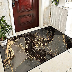 Modern Abstract Collection Area Rug - 3' x 5' Washable Entryway Rug Non-Slip Luxury Marble Texture Area Rug for Bedroom Dining Room Home Office Decor Under Kitchen (Brown/Gold)