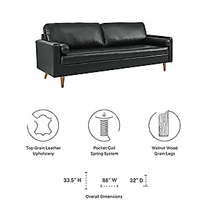 Modway Valour 88" Modern Style Leather and Dense Foam Sofa in Black Finish