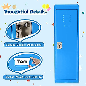 Costzon 48" Kids Locker Cabinet, Daycare Metal Coat Locker w/Hanging Rod & Shelf for Kids Room Bedroom School Classroom, 2-Tier Storage Locker w/ 2 Keys for Toys, Clothes, Sports Gear, Blue