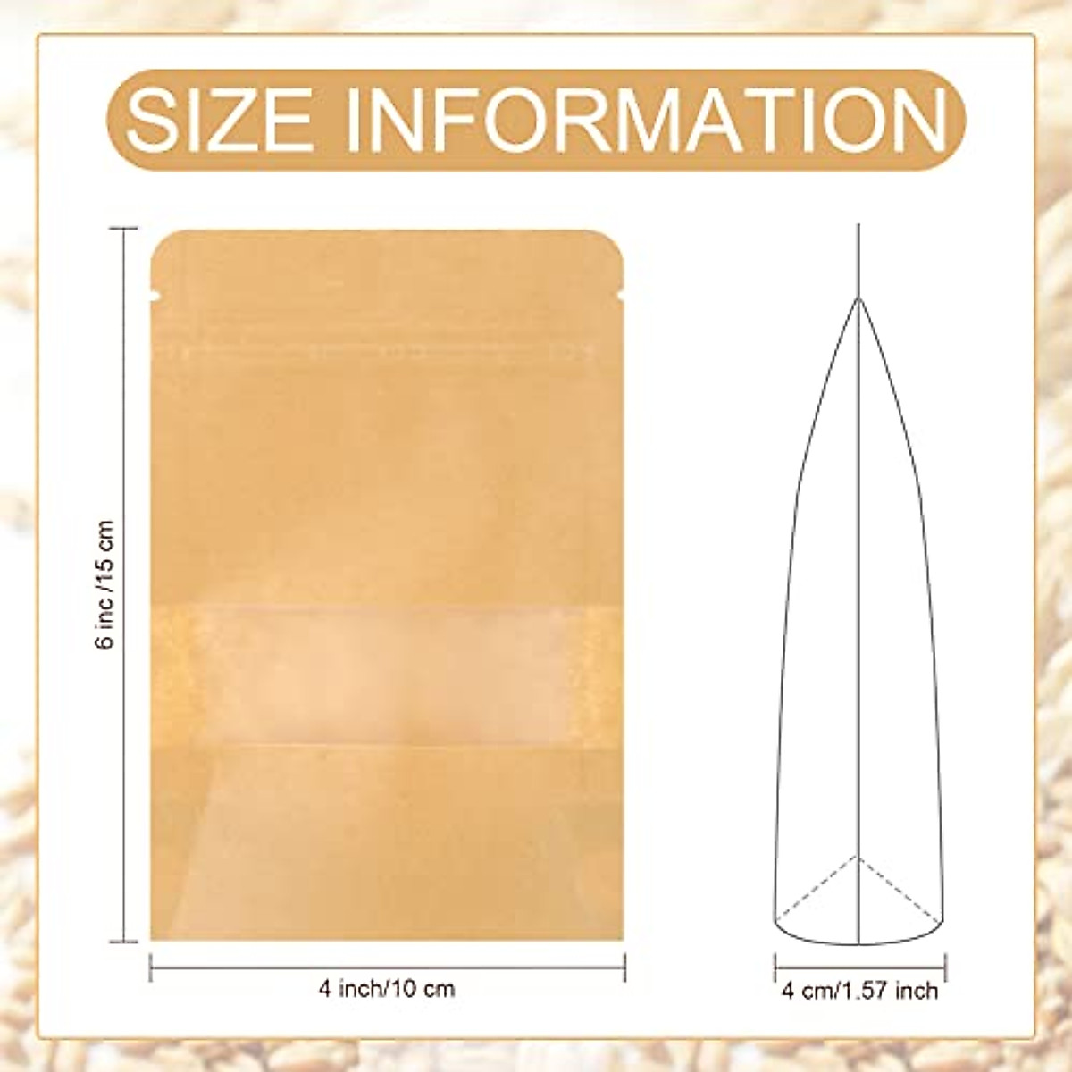 300 Pcs Kraft Bags with Window Kraft Stand up Paper Bags Kraft Zipper Lock Pouches Bulk Mini Food Storage Bags Reusable Heat Sealable Bags for Packaging Home Business (4 x 6 Inch)