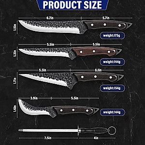 TAN REN Boning Knife Set, 6PCS Butcher Knife Set for Meat Cutting, Hand Forged Skinning Set with Sharpening Rod, High Carbon Steel Meat Trimming Knife for Kitchen & Outdoor, Christmas Gift for Men