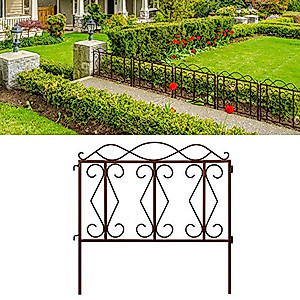 Amagabeli 5 Panels Decorative Garden Fence 10ft(L) x24in(H) in Total Outdoor Bronze Metal Wire Fencing Rustproof Patio Flower Bed Animal Barrier Border Fence Edge Section Panels ET330