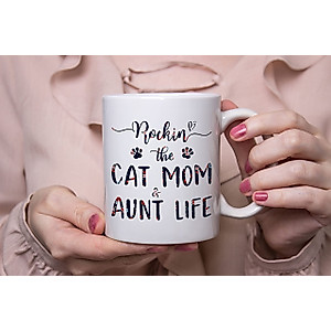 Floral Auntie Coffee Mug, Rockin' The Cat Mom And Aunt Life, Auntie Cat Lovers Mug, Gifts For Aunt, Auntie Gifts Mug, Crazy Cat Lady, Gift for Aunt, New Aunt Mugs, Mother's Day Gifts Tea Cup