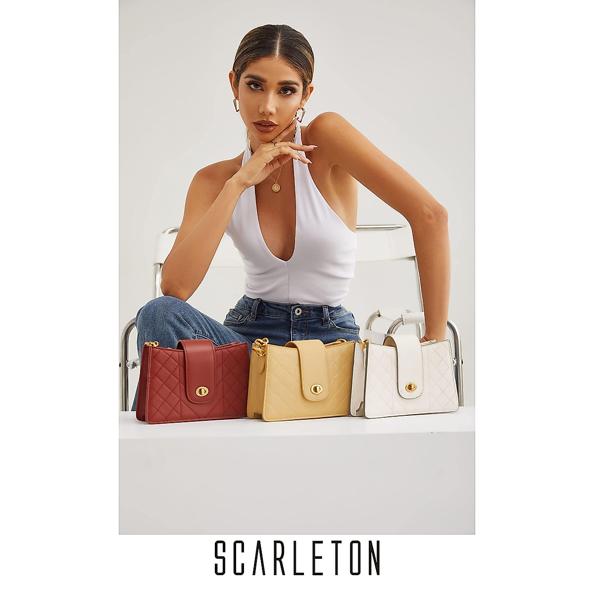 Scarleton Crossbody Bags for Women, Shoulder Bag, Lightweight Gold Chain Purses for Women, Quilted Crossbody Bag Purse, H208510 - Red