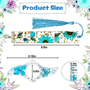 Kavoc 4 Pieces Flower Acrylic Bookmarks Book Page Holder Floral Bookmarks with Colorful Tassels Thumb Ring Page Holder Transparent Page Holders for Reading Students Teachers (Blue/Purple)