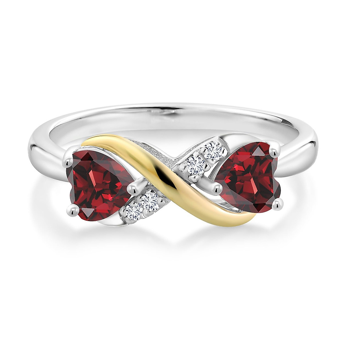 Gem Stone King 925 Silver and 10K Yellow Gold Red Garnet and White Lab Grown Diamond Women Ring (1.24 Cttw, Heart Shape 5MM, Gemstone Birthstone, Available In Size 5, 6, 7, 8, 9)