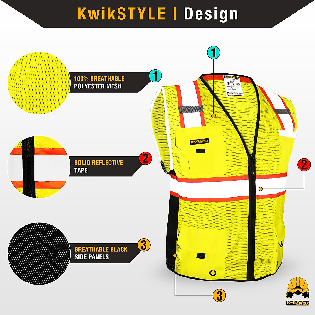 KwikSafety - Charlotte, NC - BIG KAHUNA Safety Vest [11 Pockets] Class 2 ANSI OSHA Reflective High Visibility Heavy Duty Surveyor Construction Lightweight Industrial Work Gear/Yellow Medium