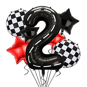 Race Car Birthday Party Balloons,40 Inch Big Mylar Foil Racetrack Number Balloon 2 Black for Boys Two Fast Birthday Party Decorations,Race Car Theme Party Decorations Supplies 9 Pcs Set