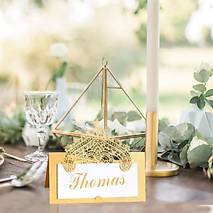 50 PCS Laser Cut Wedding Place Cards Tented Name Card Folded Cards Blank Cardstock for Wedding, Banquet tables,Table Setting, Buffet, Baby Shower, Bridal Shower Gold