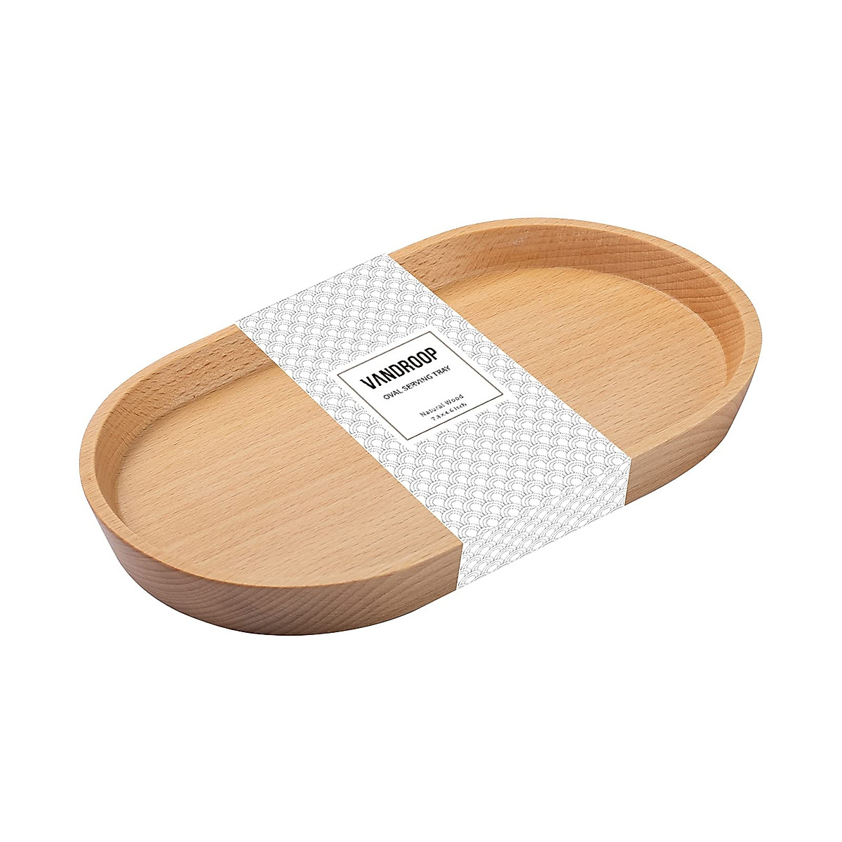 Vandroop Wooden Mini Serving Tray for Parties, Tea&Coffee Table Tray, Small Oval Wood Plate for Fruit&Snacks, Decorative Tray for Jewellery Key Coin, Tray for Bathroom (Beech Wood, 7.8”×4.66”)