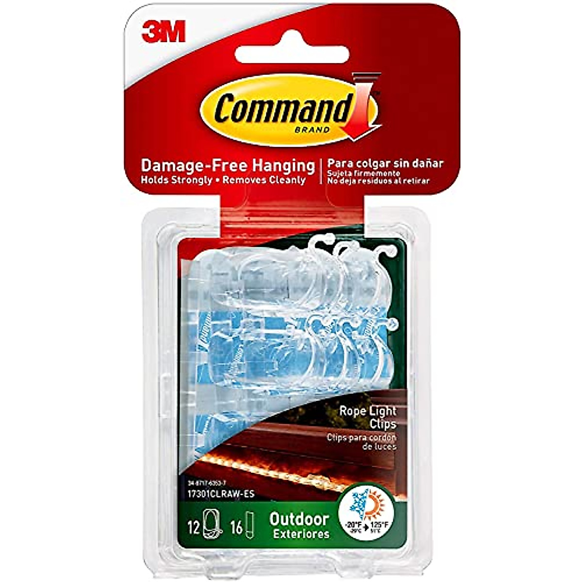 Command Outdoor Rope Light Clips with Foam Strips, Clear, 3 Pack, 36-Clips Total (17301CLRAW-ES)