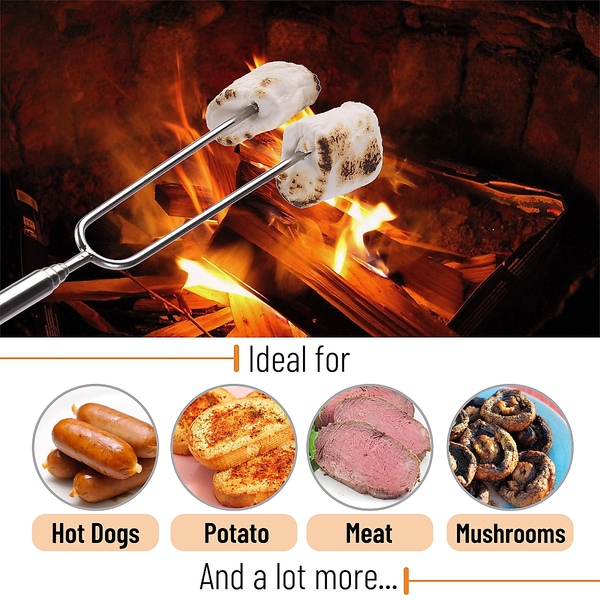 UNCO- Marshmallow Roasting Sticks, 10Pack, 45”, Extendable Stainless Steel Smores Sticks, Campfire Sticks, Marshmallow Sticks, Hot Dog Sticks for Campfire, Roasting Sticks for Fire Pit, Smores Skewers