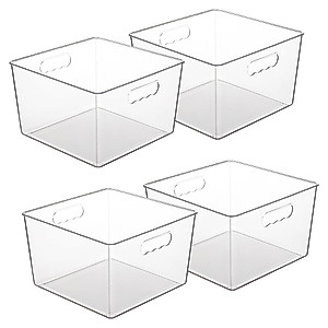 Vtopmart 4 Pack Extra Large Clear Plastic Storage Bins,11x11 Cube Acrylic Organizer Square Containers with Handle for Pantry,Closet,LaundryRoom,Kitchen,Bathroom,UnderSink Organization
