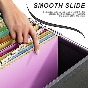 Huolewa Portable Leather File Organizer Boxes with Lids, Collapsible Linen Hanging Filing Storage Boxes with Plastic Slide, Decorative Home/Office Filing System Boxes for File and Folders Storage