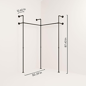pamo Industrial Pipe Clothing Rack Metal Black - 390 lbs Capacity - Wall Mounted Clothes Racks for Hanging Clothes - KIM II EDGE