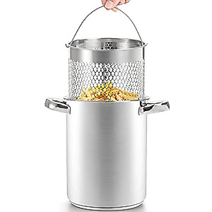 AVLA Asparagus Pot, 4 Quart Stainless Steel Steamer Cooker, Vegetable Asparagus Cooker with Removable Basket and Lid for Pasta, Spaghetti, Boiled Eggs, Shrimp, Oil Deep Fry Pan for French Fries