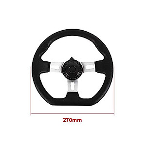 YIHOME Go-Kart Steering Wheel with Cap for Kandi, 270mm Interior Vehicle 3 Spokes for Go Kart Steering Wheel PU Foam with Holes
