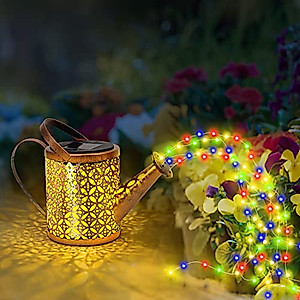 K KYMYCRAFT Solar Watering Can with Multi-Color Lights Modes, Solar Garden Lights with Stake, Metal Waterproof Garden Solar Stake Lights for Yard Landscape Outdoor Pathway Lawn Patio