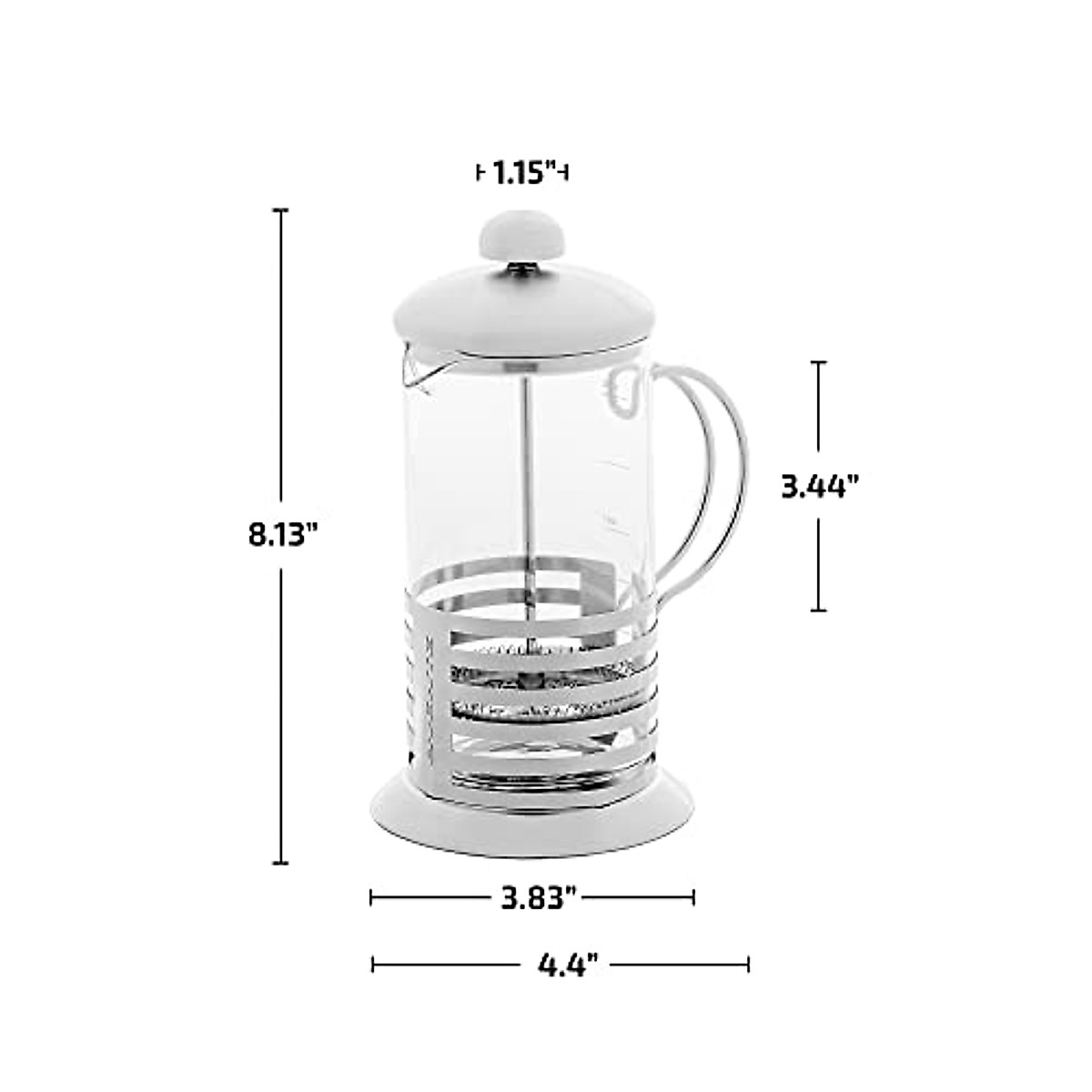 OVENTE French Press Carafe Coffee & Tea Maker 20 Ounce, 4 Filter Stainless Steel Plunger System & Durable Borosilicate Heat Resistant Glass, Portable Easy Clean Pitcher with Free Scoop, Silver FSH20S