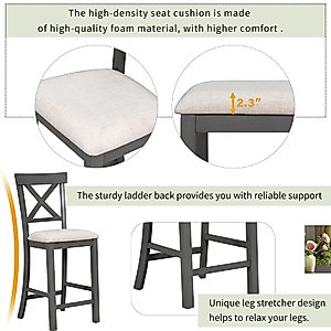 LUMISOL Wood Kitchen Dining Table Set of 6 with Bench and Chairs Farmhouse Rustic Dining Room Table Set, Recantgle Table with Shelf and Upholstered Seating, Gray
