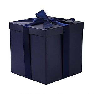 RUSPEPA Medium Birthday Gift Box with Lids, Ribbon and Tissue Paper, Collapsible Gift Box - 1 Pcs, 10x10x10 Inches, Navy Blue