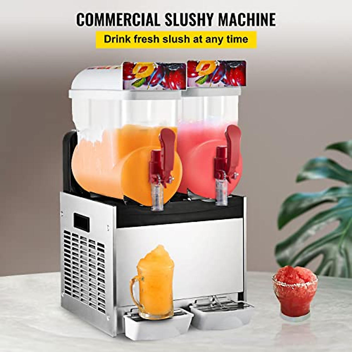VBENLEM 110V Commercial Slushy Machine 30L Double Tank 700W Stainless Steel Margarita Frozen Drink With Powerful Compressor Efficient Cooling Perfect for Supermarkets Cafes Restaurants Bars