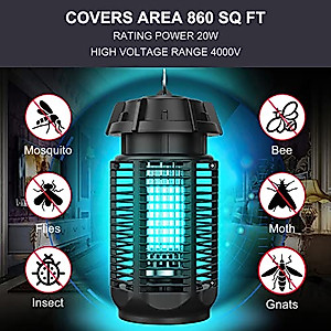 Bug Zapper, Meilen 20W/4000v Electric Mosquito Zapper Portable Mosquito Killer Lamp Waterproof Fly Trap Insect Killer for Indoor and Outdoor Home Backyard Camp Site Garden