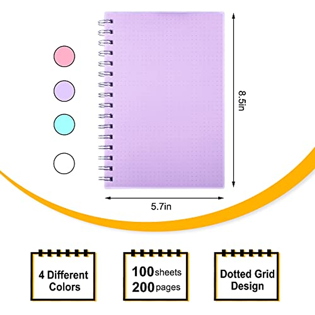 EOOUT Dotted Journal Spiral Notebook 4 Pack A5 Spiral Dot Grid Notebook for School, Office, Artist Writing Drawing, 100 Sheets/200 Pages, Blue, Pink, Purple, Transparent