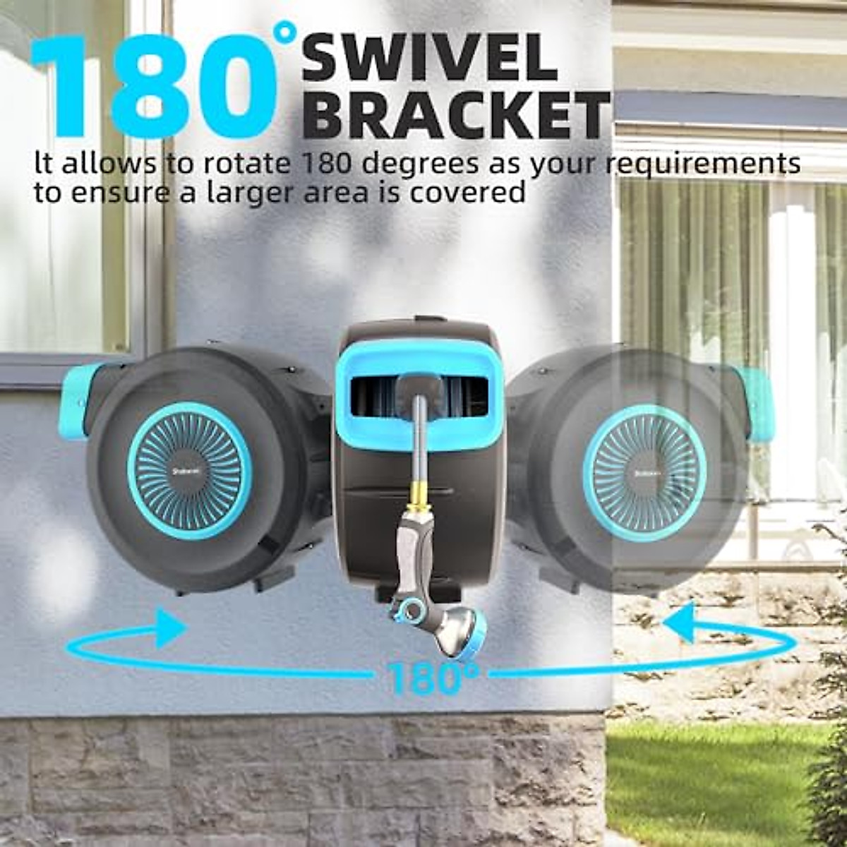 1/2"*100+5ft Garden Hose Reel Sheboren Automatic Retractable Hose Reel with Any Length Lock Wall Mount Watering Hose Reel 180°Swivel Bracket