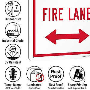 SmartSign 14 x 10 inch “No Parking - Fire Lane” Metal Sign with Bidirectional Arrow, 40 mil Laminated Rustproof Aluminium, White and Red, Made in USA