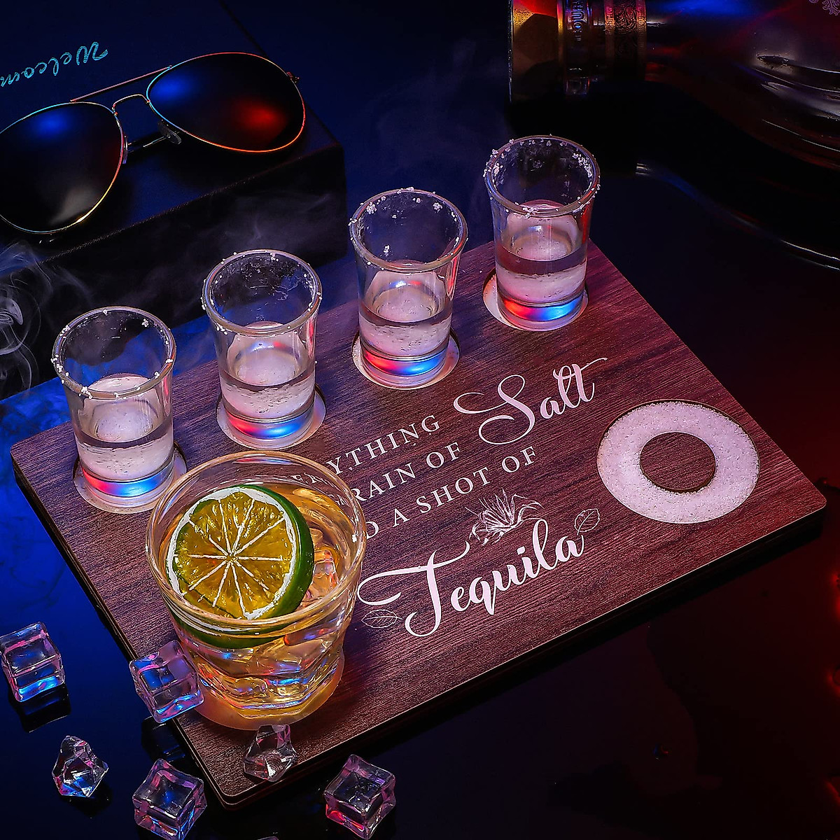 Shot Glasses Serving Tray Wooden Flight Tray Glass Holder Shot Glasses Board Bar Serving Trays for Bar Restaurant Party Family Gathering Can Display Men Women Friends Gifts(Brown Color,9.9 x 7 Inch)