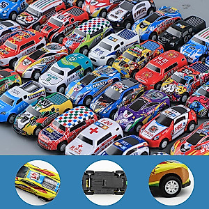 Mostop 50PCS Pull Back Cars,Toys for 3 Year Old Boys Girls, Push and Go Toy Race Car Vehicle with Storage Box, Friction Power Diecast Kids Toy Mini Cars for 3+ Years Old,Best Gifts for Party Birthday