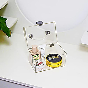 KIRIYUUKI Plastic Square Storage Bin-Cabinet,Plastic Box Gift Box Portable Vanity Organizer with Secure Lid and Handle (1 Clear Box)