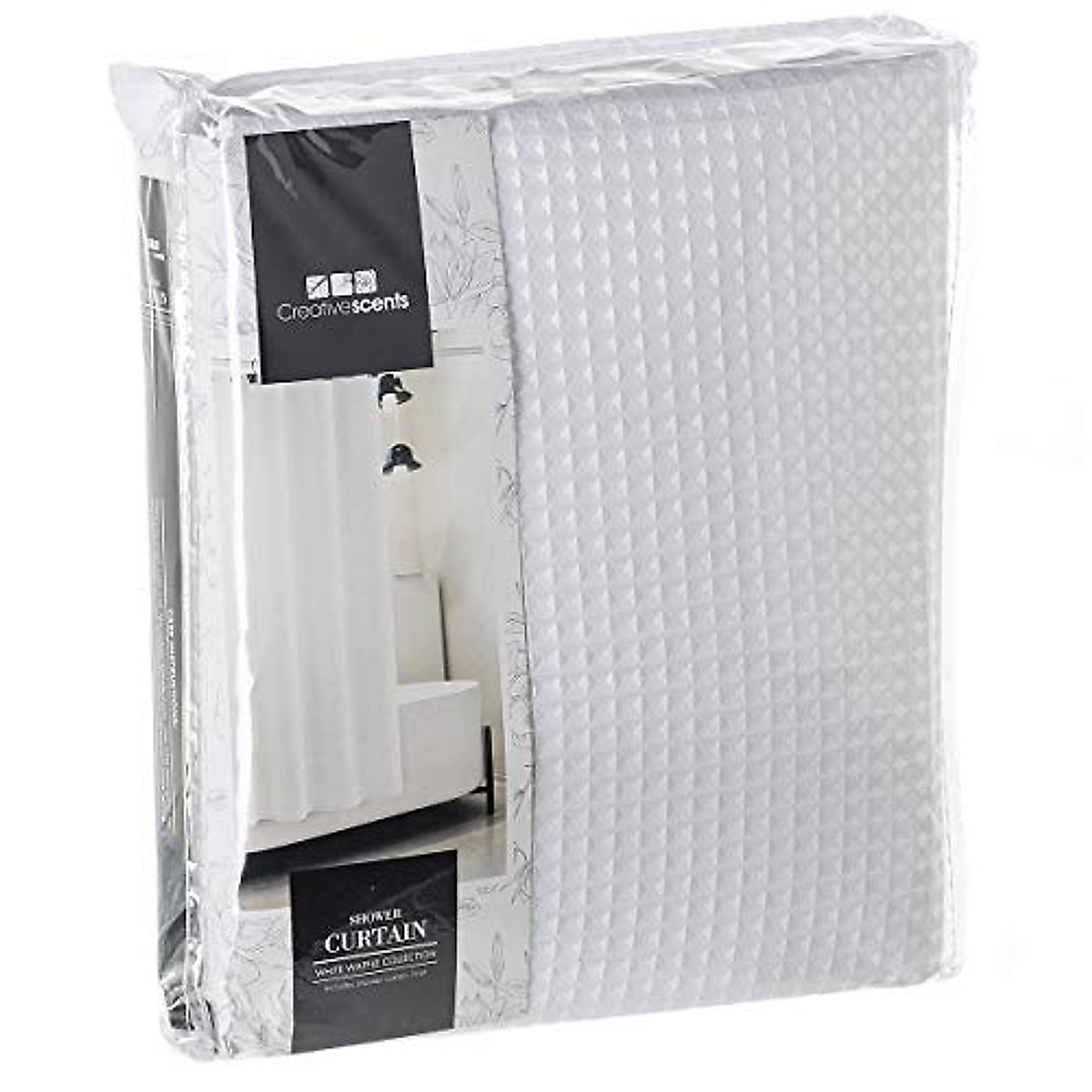 Waffle Fabric White Shower Curtain with Liner Set - Includes Free Clear Liner, Decorative Shower Curtain for Bathroom Set - Rustproof Metal Grommets Waterproof Hotel Quality 72" x 72" Heavy 290 GSM