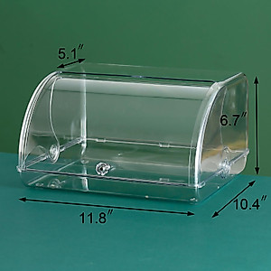 Gagee Bread Box for Kitchen Countertop,Acrylic Bread Storage Container for Homemade Bread,Cookies, Bagels, Muffins, Bread Holder with Roll Top Lid,Clear