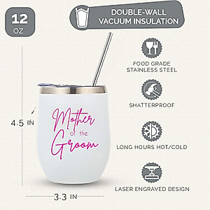 Your Dream Party Shop Mother of The Groom Gifts, Stainless Steel 12oz Wine Tumbler with Lid and Straw! Great Mother of the Groom Tumbler Or Mug