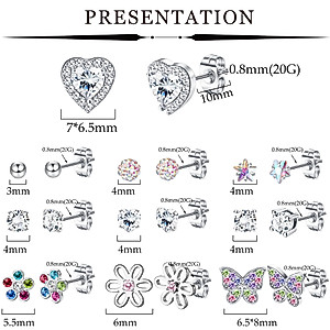 YADOCA 10 Pairs Hypoallergenic Surgical Steel Stud Earrings for Women Girls CZ Heart Butterfly Flower Stud Earrings Set