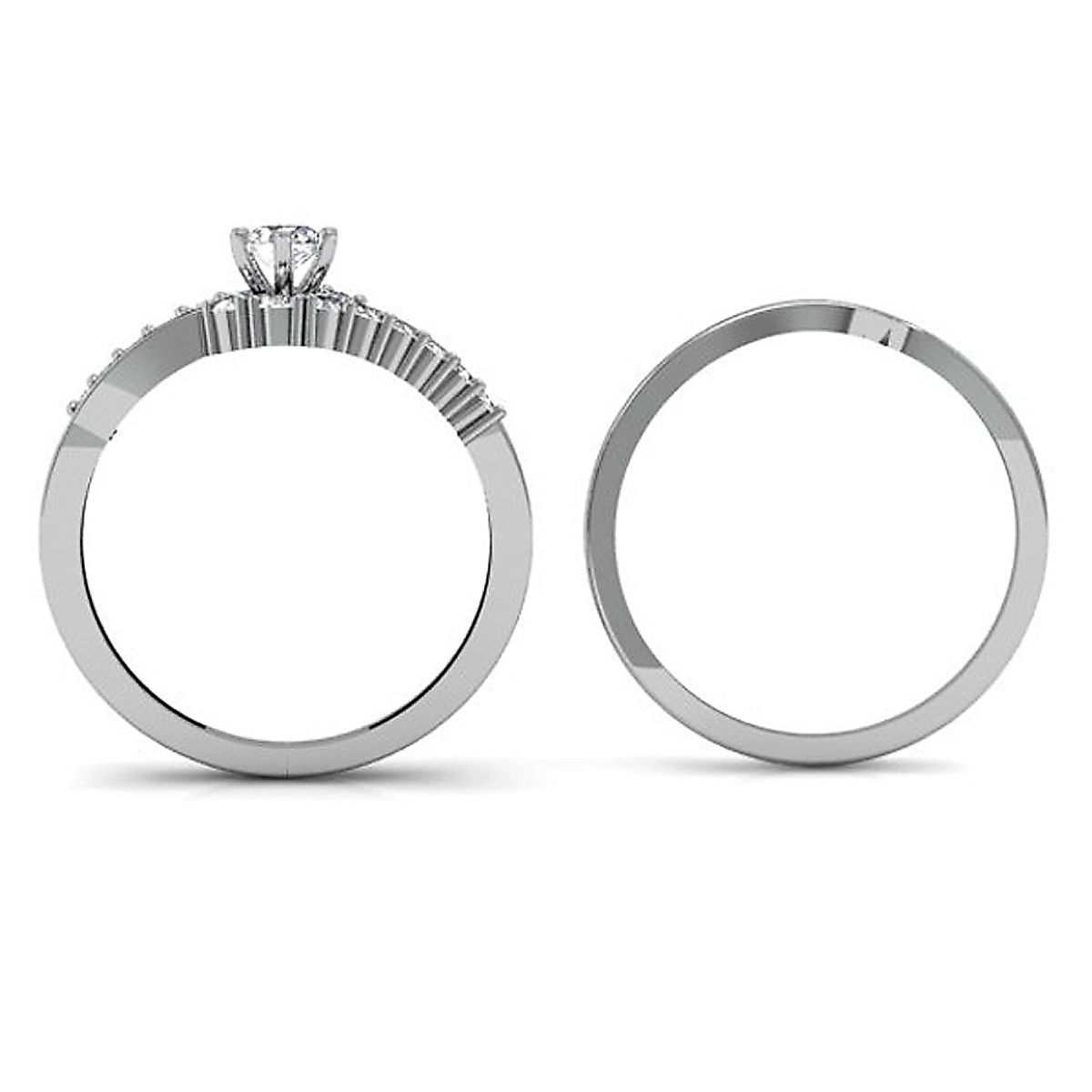 Dazzlingrock Collection 0.55 Carat (ctw) 14k Round Diamond Ladies Twisted Style Bridal Engagement Ring With Matching Band Set 1/2 CT, White Gold, Size 8