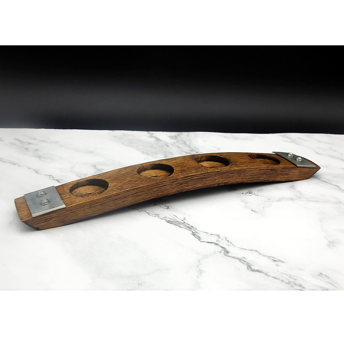 Barrel-Art Barrel Stave Premium 4 Glencarin Glass Whiskey Flight Serving Tray No Glasses Included, Dark Walnut