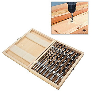 Zerone Auger Drill Bit, 8pc Carbon Steel Hex Shank Brad Point Drill SDS Auger Spiral Wood Drilling Tool with Wooden Case, Diameter 6mm 8mm 10mm 12mm 14mm 16mm 18mm 20mm