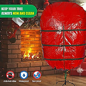 ProPik Upright Christmas Tree Storage Bag - Fits 7.5 Ft. Xmas Tree - Heavy Duty Polyethylene, Waterproof Bag for Christmas Tree Storage - Reusable, Adjustable, Zipper Closure, Ergonomic Handles for Transportation (7.5ft, Red)