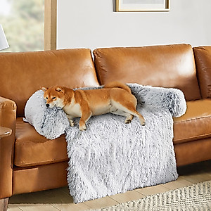 Codi Dog Bed for Couch - Calming Dogs Beds for Medium Pets, Fluffy Plush Cats Mat, Anti Anxiety Pet Mats with Removable Washable Cover Protector for Sofa, Light Grey, 35x31x5 inches