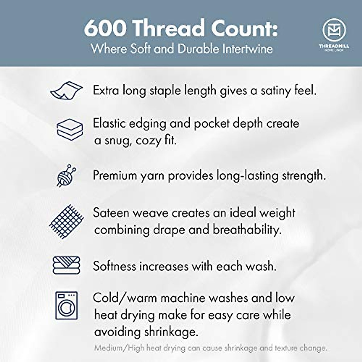 Threadmill 100% Cotton Sheets for Queen Size Bed - 600 Thread Count Queen Bed Sheets Set with 16” Deep Pocket - Sateen Weave 4-Piece Bedding Set with Cooling Effect, Sage Green