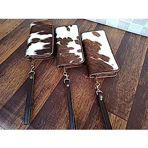 Real Cowhide Wallet for Women Slim Wallet Bifold Tricolor Brown Leather Zipper Clutch Purse Cow Fur Purse Wallet Wristlet - Gifts for Her